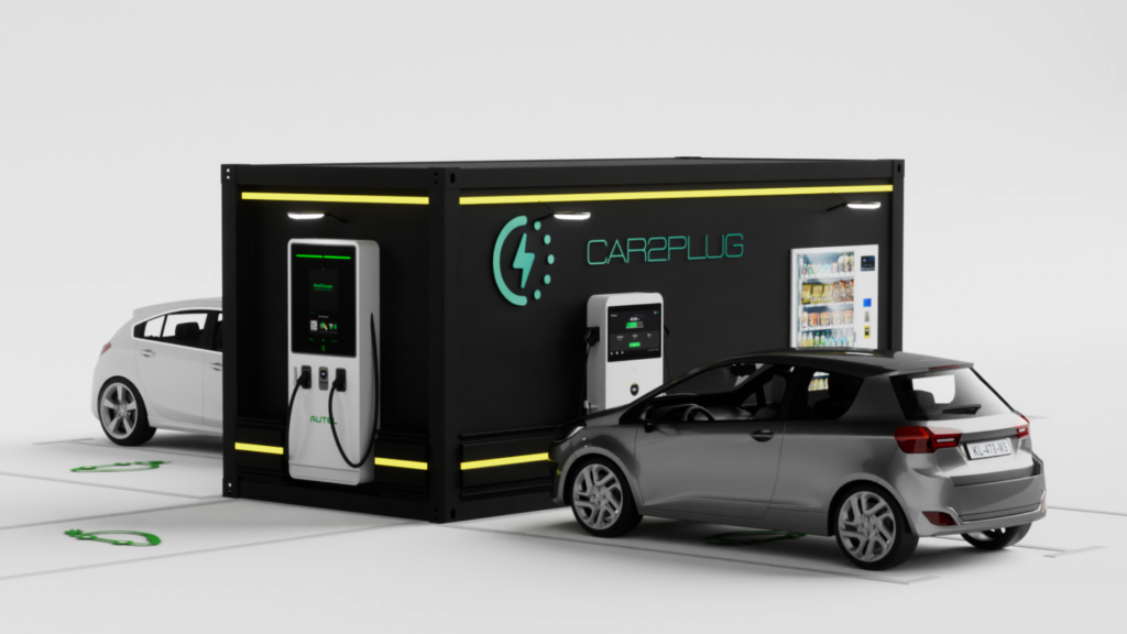 Hub de recharge pour véhicule électrique station container| Car2plug